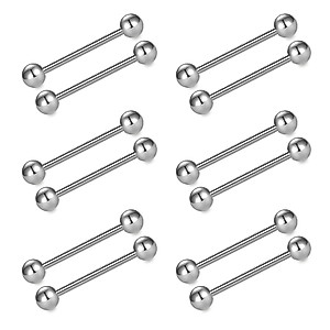 Briana Williams Tongue Rings Nipplerings-Nipple Straight Barbells 14G 18mm Silver Nipple Rings Surgical Steel Body Piercing Jewelry