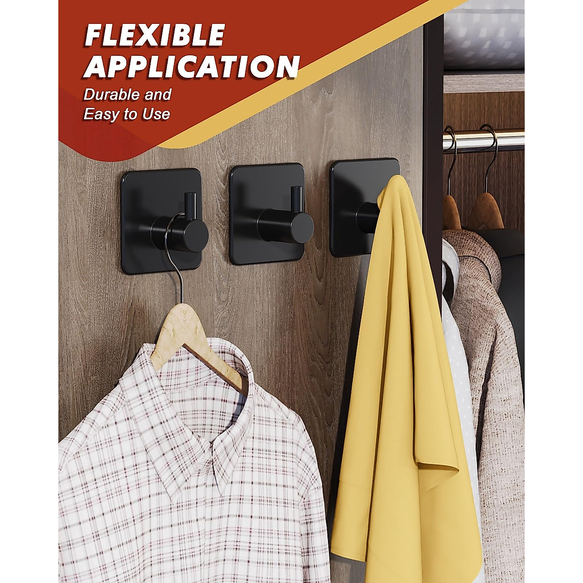 Adhesive Hooks Heavy Duty 22lb(Max) Wall Hooks, 5 Pack Self Adhesive Damage Free Utility Hooks Stainless Steel for Towel Coat Robe, Waterproof Oilproof Rustproof for Bathroom Shower Kitchen Office