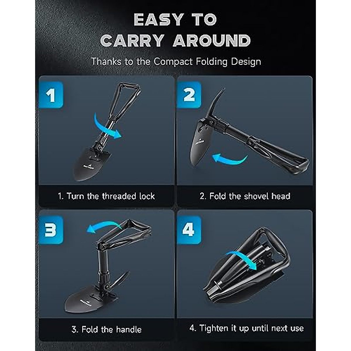 DARTMOOR Mini Folding Shovel High Carbon Steel, Portable Lightweight Outdoor Tactical Survival Foldable Mini Shovel, Entrenching Tool, Camping, Hiking, Digging, Backpacking, Car Emergency