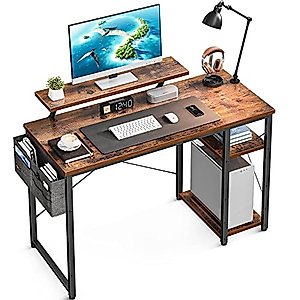 ODK 39 Inch Computer Desk with Monitor Stand and Reversible 2-Tier Storage Shelves, Home Office Desks, Work Study PC Office Desk for Small Spaces, Vintage Desk with Shelves