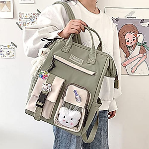 CM C&M WODRO Kawaii Backpack for Girls Women with Pin Bear Accessories Cute College High School Backpack Laptop Bookbag (Green-A)