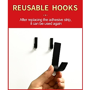 PHIXBEAR Damage Free Hanging Wall Hooks with Adhesive Strips, Adhesive Hooks for Hanging Heavy Duty, Removable Black Sticky Hooks, 6 Metal Hooks and 12 Strips