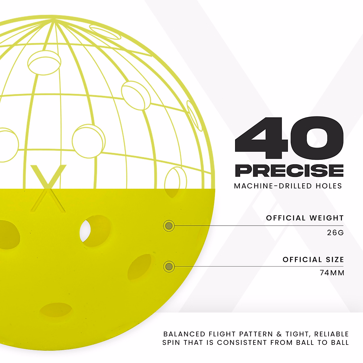 Franklin Sports X-40 Yellow Outdoor Pickleballs - USAPA Regulation Size - 36 Pack Bulk Set