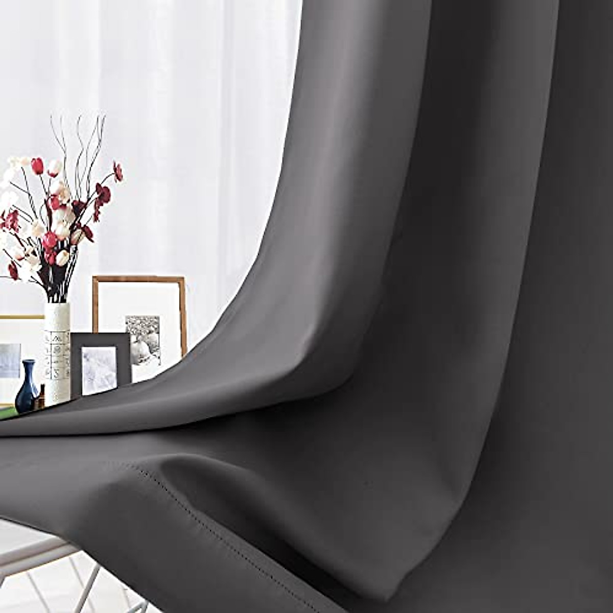 LUSHLEAF Blackout Curtains for Bedroom, Solid Thermal Insulated with Grommet Noise Reduction Window Drapes, Room Darkening Curtains for Living Room, 2 Panels, 52 x 84 inch Grey