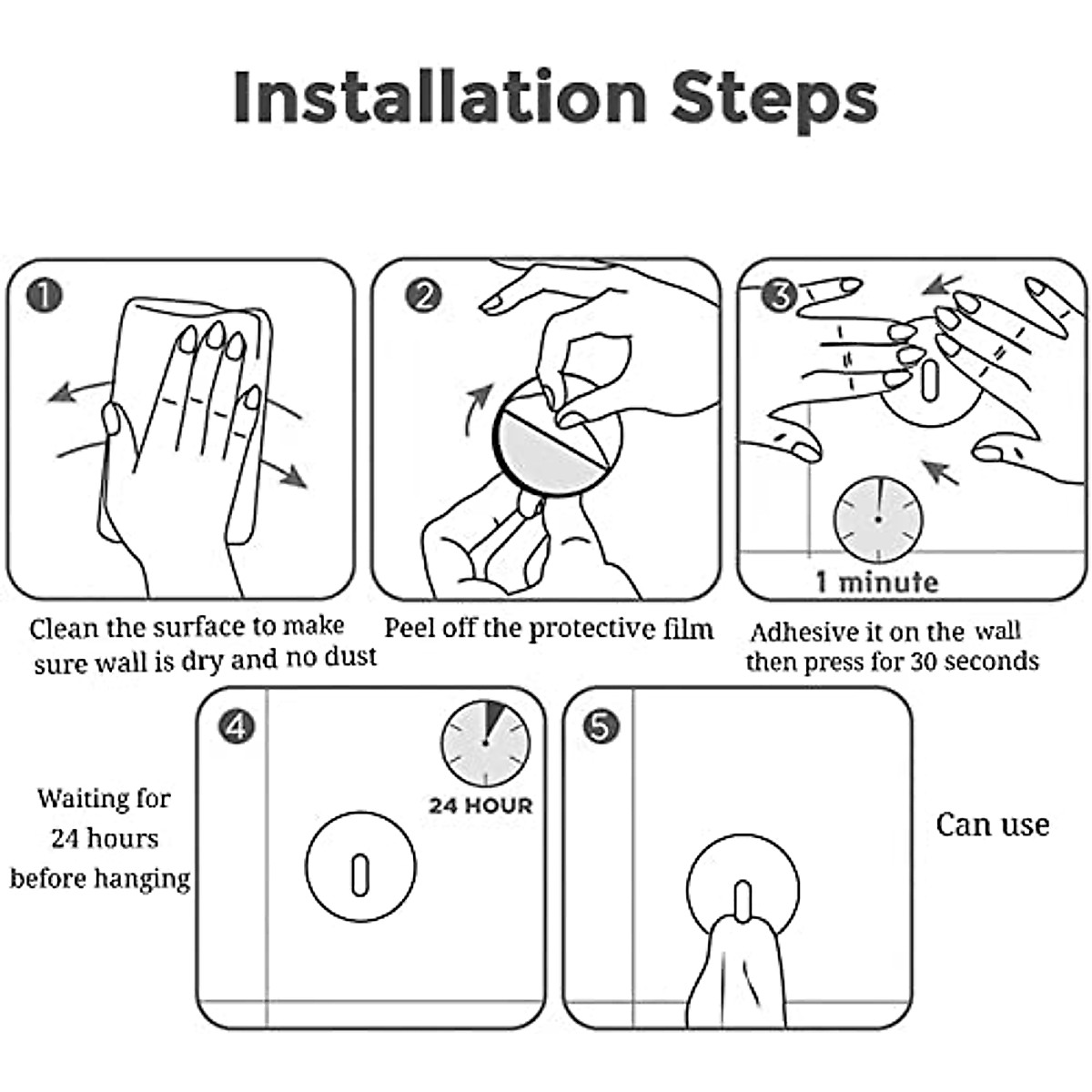 kylayoyo Self-Adhesive Hook, 3M Hooks, Waterproof, Heavy-Duty Wall Hook Without Nails, Bathroom, Kitchen, Bedroom, Cabinet, Closet, Towel, Bathrobe, Coat Key Chain, Round Design 6 Packs