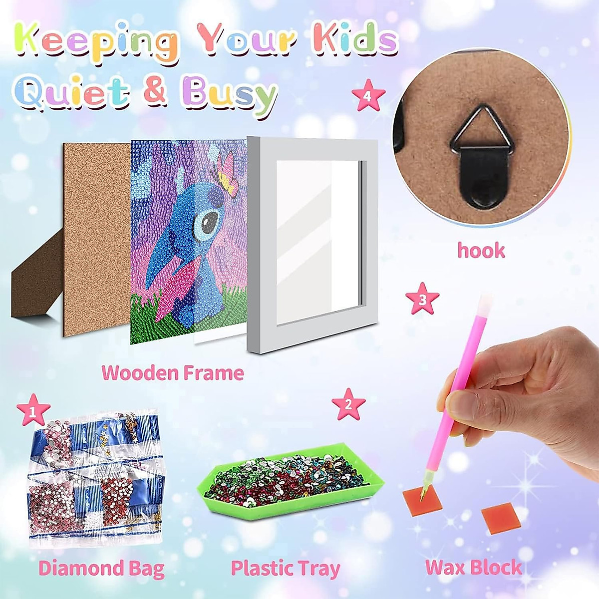 xackcme Stitch Diamond Painting Kits for Kids with Frame,Cartoon Diamond Art for Kids Ages 4-8-12,Easy Kids Gem Art Kit with Beautiful Package for Gift Home Wall Decor(7x7inch), CC015