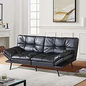 MUUEGM Futon Sofa Bed,Modern Futon Couch,Faux Leather Sofa Couch with Adjustable Armrests and Back,Convertible Sleeper Sofa,Couches for Living Room,Dorm,Office and Small Space/Black
