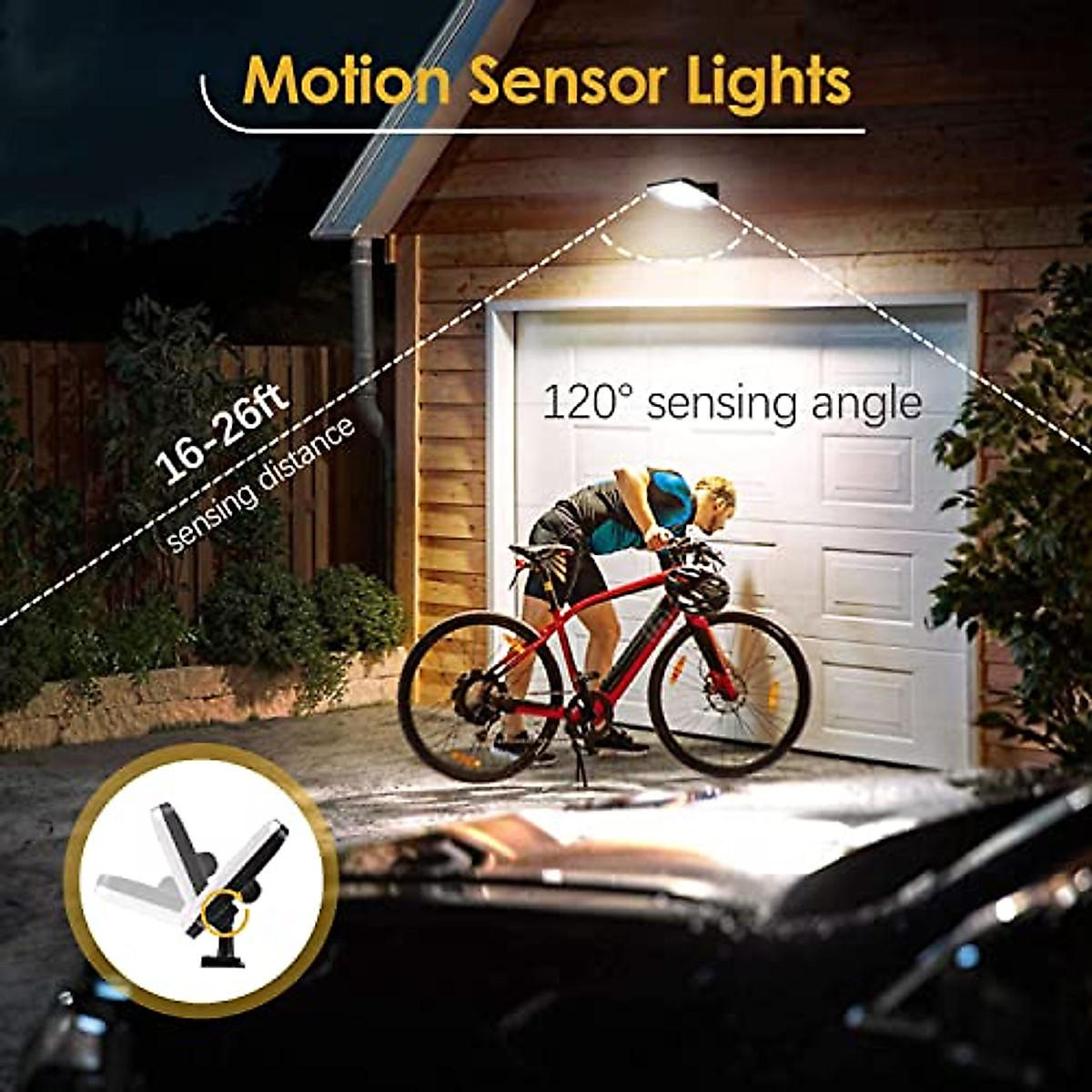 ALOVECO Solar Lights Outdoor Waterproof IP65 Motion Sensor Outdoor Lights LED Solar Powered Security Lights Dusk to Dawn Solar Flood Lights with 16.5ft Cable for Garage Shed Patio Wall Front Door