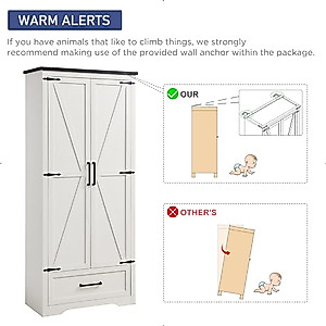 JXQTLINGMU Farmhouse Storage Cabinet with Adjustable Shelves, Bathroom Storage Cabinet with Barn Doors for Bathroom, Utility Room, Living Room, Kitchen, Antique White