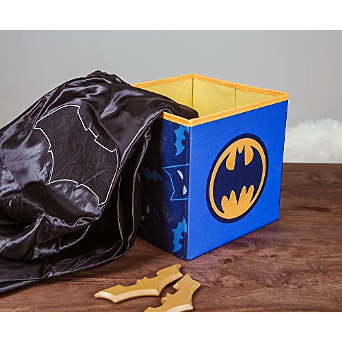 DC Comics Batman Logo 11-Inch Storage Bin Cube Organizer | Fabric Basket Container, Cubby Cube Closet Organizer | Comic Book Superhero Toys, Gifts And Collectibles