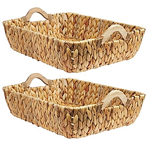 VILSSOVY 2 Packs Wicker Basket, Hyacinth Wicker Storage Baskets for Shelves, Woven Baskets for Storage, with Handle for Pantry, Bedroom, Laundry(16.93"x12.99"x5.12")