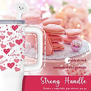 winiwo 40 oz Valentines Tumbler with Handle and Straw, Heart tumbler Gifts for Mom/Women/Wife/Her/Love, Insulated White Tumbler, Fits Cupholders, Available Gift Wrapping