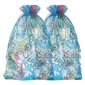 Zwish 50 Pack 8x12 Inches Organza Gift Bags Blue Coralline Style for Toys Candy Chocolate Party Christmas Wedding Favor Gift