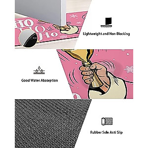 Christmas Pink Bath Mat for Tub,Non Slip Bathroom Floor Runner Rug Quick Dry & Absorbent Diatomaceous Earth Shower Sink Bedroom Kitchen Washable Doormat,Blush Santa Bell Winter Snowflake 18"x47"