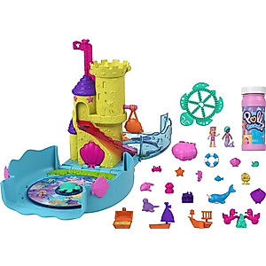 Polly Pocket Bubble Aquarium Playset with Polly & Mermaid Micro Dolls, 2 Bubble-Making Features, Bubble Solution & 18 Accessories, Pop & Swap Pieces
