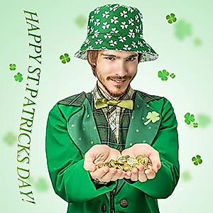 2 Pcs St. Patrick's Day Bucket Hat Shamrock Fisherman Hat Lucky Four Leaf Clover Green Irish Top Hat for Saint Patrick's Day Accessories Men Women Summer Beach Hiking Fishing Travel