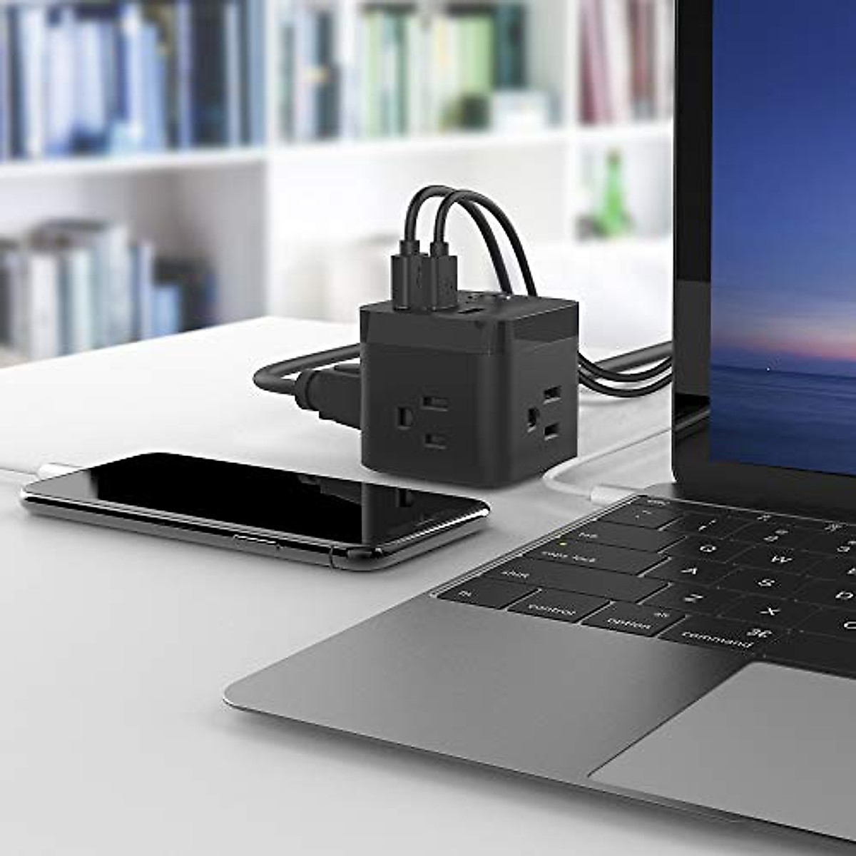 Power Strip with USB, Outlet Strip JSVER USB Power Strip, Power Strips 3 USB Ports 3 Outlets, 4.92ft Power Extension Cord for iPhone Xs/XR/X/8, Travel, Office, Cruise Ship, Dorm (Black)