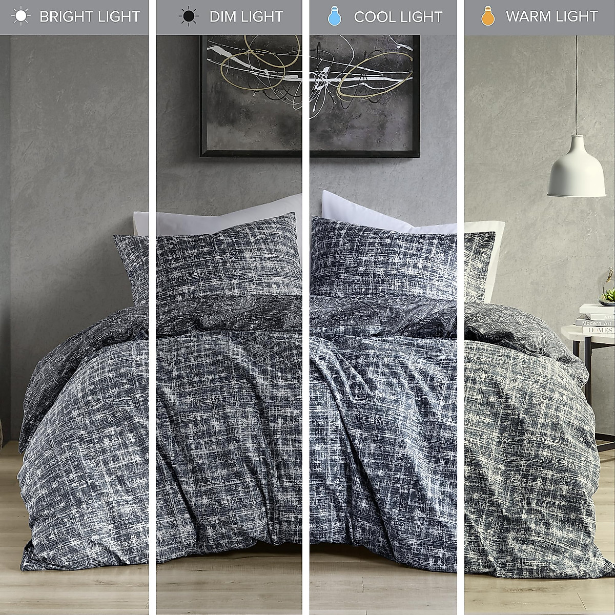 Comfort Spaces Queen Duvet Cover Set - Grey Bedding for All Season, Ultra Soft 3 Pieces Reversible Duvet Cover with 2 Matching Shams, Button Closure, Machine Washable, Full/Queen