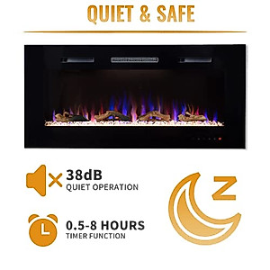S-THROUGH Electric Fireplace Insert, Recessed and Wall Mounted Electric Fireplace Heater, 36 Inch Linear Electric Fireplace with Remote Control & Timer, Touch Screen, Adjustable Flame Color，750w/1500w