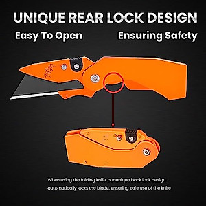 Lichamp 6-Pack Folding Utility Knife Box Cutter, Quick Change Razor Knife Utility Pocket Construction Blade Knife, (Orange, C6OG)