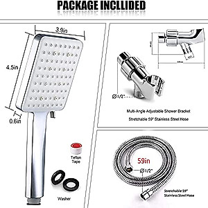 Ablink High Pressure Shower Head with Handheld, 6 Modes Chrome Shower Head with 59" Stainless Steel Hose and Adjustable Shower Bracket