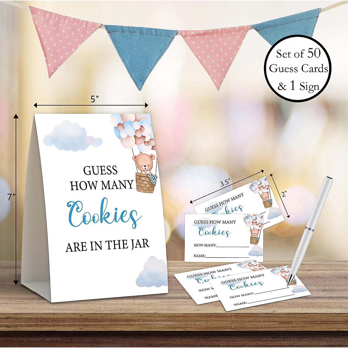 Hot Air Balloon Shower Game,Guess How Many Cookies,Baby Shower Games,Wedding Shower Game,Baby Shower Decorations Gender Neutral,Bridal Shower Decoration,Birthday Party Game,50 guess Cards & 1 Sign-11