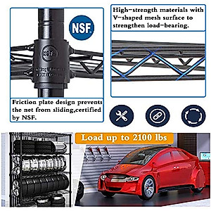 Metal Shelf 6 Tier Heavy Duty Storage Shelves Wire Shelving Unit with Wheels, NSF Standing Shelf Units,Wire Rack Height Adjustable Utility Commercial Grade Rolling Steel Rack,48" x 18" x 82",Black