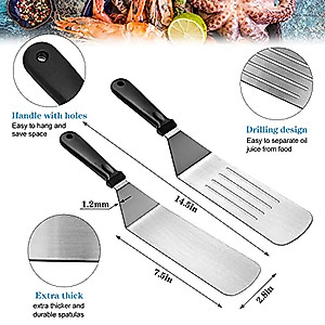 Flat Top Griddle Accessories Set for Blackstone and Camp Chef, Professional Grill Spatula Set with Burger Spatulas Scraper, BBQ Tool Griddle Utensils Kit for Men Outdoor Flattop Grills Cooking (Black)
