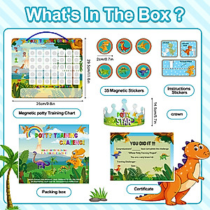 Potty Trainning Chart for Toddlers Fun Kids Toilet Incentives Sticker with 35Pcs Dino Potty Magnetic Reward Stickers