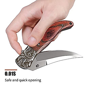 Casvno Pocket Knife stainless steel blade +wood handle for Hunting, Camping, Fishing, Hiking, Outdoor Activities Home Improvement