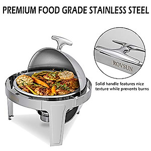 ROVSUN 2-Pack Roll Top Chafing Dish Buffet Set,6 Quart Full Size Pan Chafer, Stainless Steel Round Set with Food Pan, Water Pan and Fuel Holders, for Wedding, Parties, Banquet, Catering Events