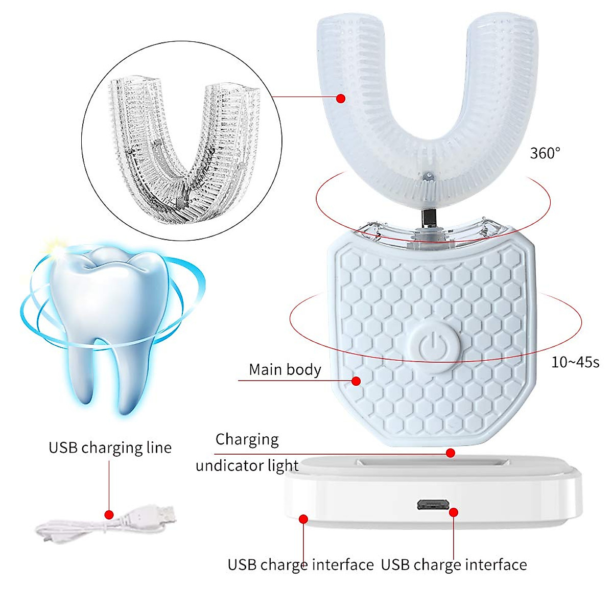 Magentak Automatic Electric Toothbrush for Adults, 360 Degree Electric Toothbrush, Electric Travel U Shape Toothbrush, White