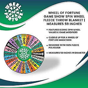 Wheel of Fortune Spin Wheel Soft Fleece Round Throw Blanket | Wheel of Fortune Gift Game Wheel Themed Warm Fleece Blankets | Measures Large 59 Inches in Diameter