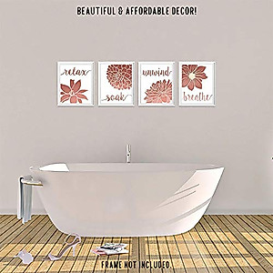 Relax Soak Unwind Breathe Rose Gold White Tone Flower Prints, 4 (8x10) Unframed Photos, Wall Art Decor Gifts Under 20 for Home Office Yoga Studio School College Student Teacher Garden Floral Fan