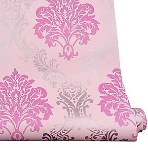 Yifely Vintage Pink Damask Self-Adhesive Shelf Drawer Liner Moisture Proof PVC Mat 45x300cm