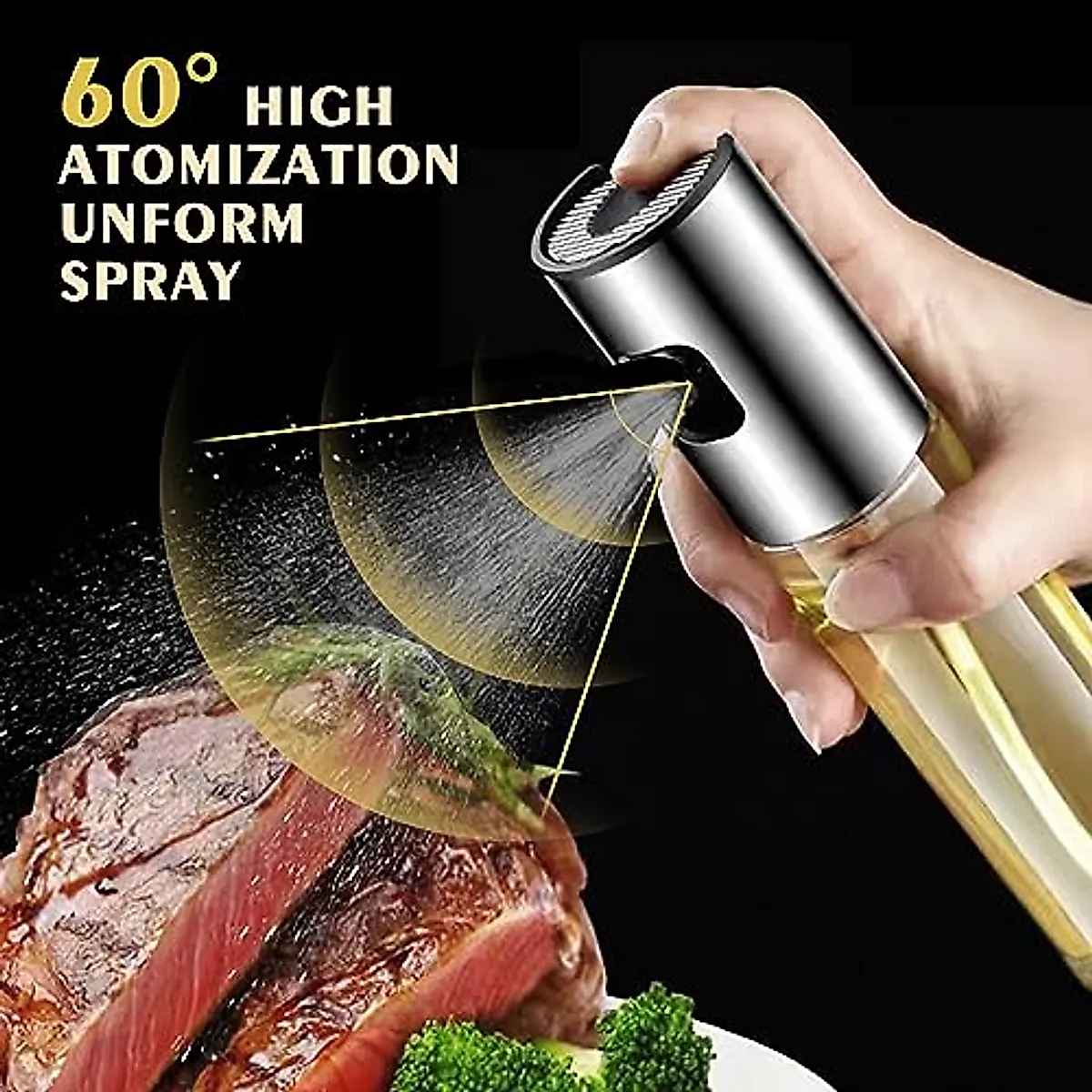 Shiadarix Oil Sprayer for Cooking, Olive Oil Sprayer Mister for Air Fryer, 100ml Glass Olive Oil Spray Bottle with Stainless Steel Cap, Oil Spritzer Dispenser for Kitchen Baking Frying (2 Piece Set)