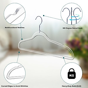 Quality Hangers Clear Plastic Hangers for Clothes | 50 Pack - 16.5 Inch | Heavy Duty Hangers Space Saving Crystal Clear Acrylic Hangers | 360 Degree Swivel Hook and Notches (Clear, 50)