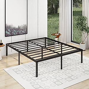 alazyhome 18 Inch Metal California King Size Bed Frame Heavy Duty Platform Noise Free Steel Slat Support Easy Assembly Noise Free No Box Spring Required Black