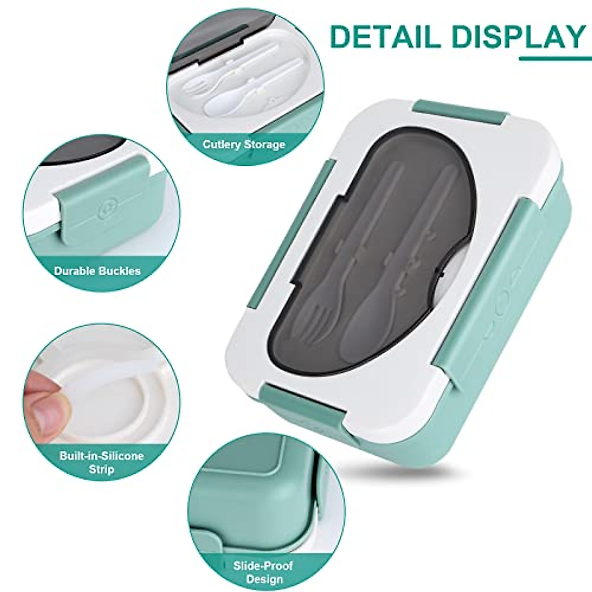 MaMix Bento Lunch Boxes for Adults Kids, Bento Box Adult Lunch Box, 5 Compartment Lunch Box Containers for Adults, Meal Prep Containers Accessories Reusable & Leakproof (Green)