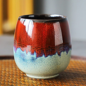 FLJZCZM Ceramic Kiln-Change Espresso Cups Small Espresso Coffee Cups Set of 2 Spirits Cups Tasting Cups Ceramic Mate Cup 3Oz (Red)