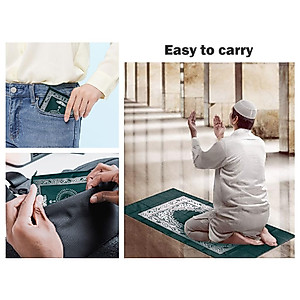 Abiyou 1 Piece Prayer Mat, Musilm Prayer Mat, Polyester Prayer Rug, Portable Travel Prayer Mat, Travel Prayer Rug with Compass, for Muslim Prayer, Ramadan(Green, 60CMx100CM)