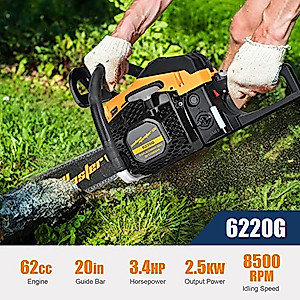 SALEM MASTER 6220G 62CC 2-Cycle Gas Powered Chainsaw, 20-Inch Chainsaw, Handheld Cordless Petrol Gasoline Chain Saw for Farm, Garden and Ranch