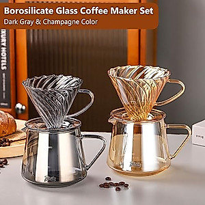 Bincoo Glass Coffee Server Set 600ml- Glass Pour Over Coffee Maker Set with Dripper, V60 Coffee Pot with 50 Count Paper Filter for Home and Office (Dark Gray)