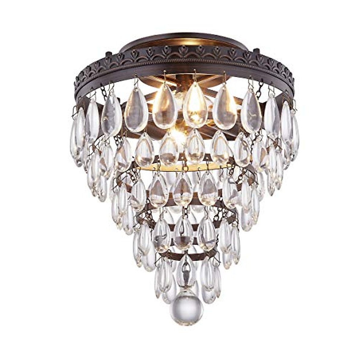 YaoKuem Semi Flush Mount Ceiling Light Fixture with K9 Crystal, 2-Light E12 Base, Metal Housing, Bulbs NOT Included