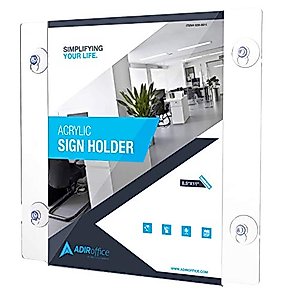 Adir Acrylic Window Sign Holder with Suction Cups 2 Pack (8.5-x-11-inch)