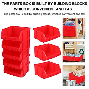 Angoily 10PCS Plastic Storage Bin Hanging Stacking Containers, Stackable Storage Bins Workshop Tool Organizer Bins for Parts Garage (Red, 3.93X 3.73X1.97inch)