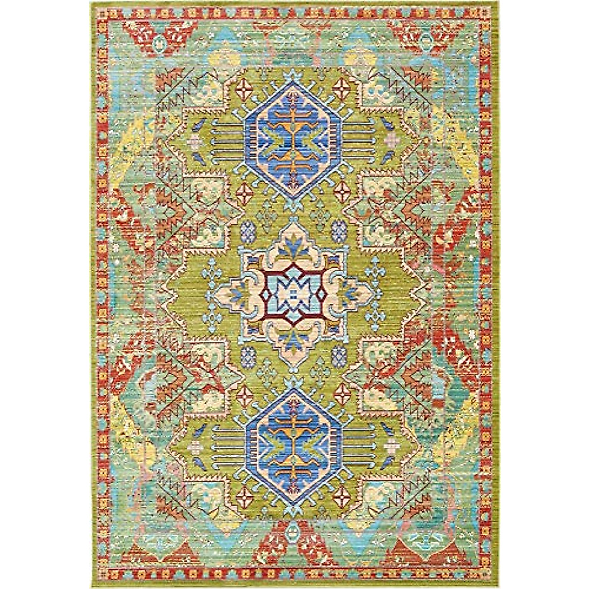 Unique Loom Austin Collection Vibrant Colors, Abstract, Traditional Area Rug, Rectangular 6' 0" x 9' 0", Light Green/Beige