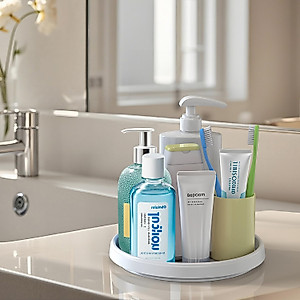 Pretireno Lazy Susan Turntable 2 Pack , Non-Skid Lazy Susan Organizer 10 Inch for Cabinet, Pantry, Kitchen, Countertop, Vanity Display Stand White/Gray