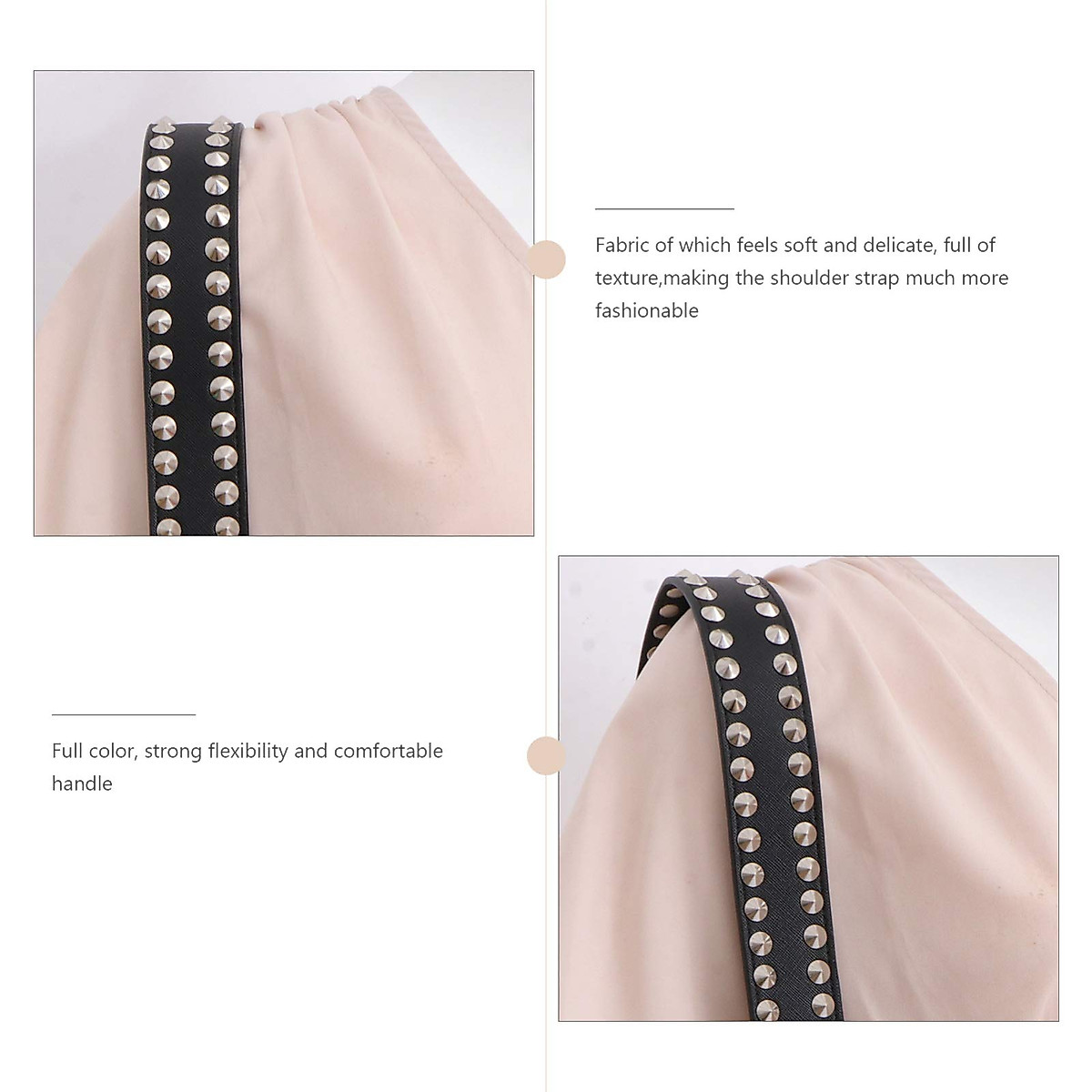 Artibetter Wide Leather Shoulder Bag Strap with siliver Studded Design Replacement Cross Body Handbag Purse Guitar Style Strap (Black)