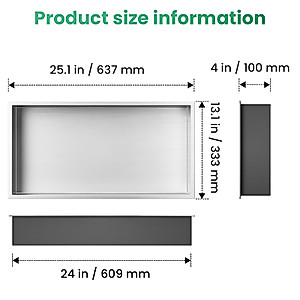 EXF Stainless Steel Shower Niche 12" X 24" Brushed, No Tile Needed Recessed Waterproof Shower Shelf for Bathroom Kitchen Storage